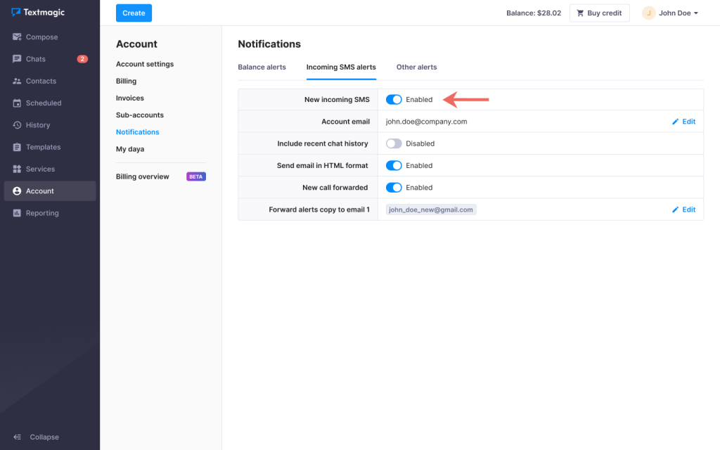 Email notifications and alerts | Textmagic