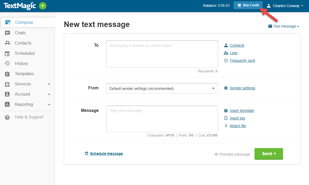 Add SMS credit to your account | TextMagic