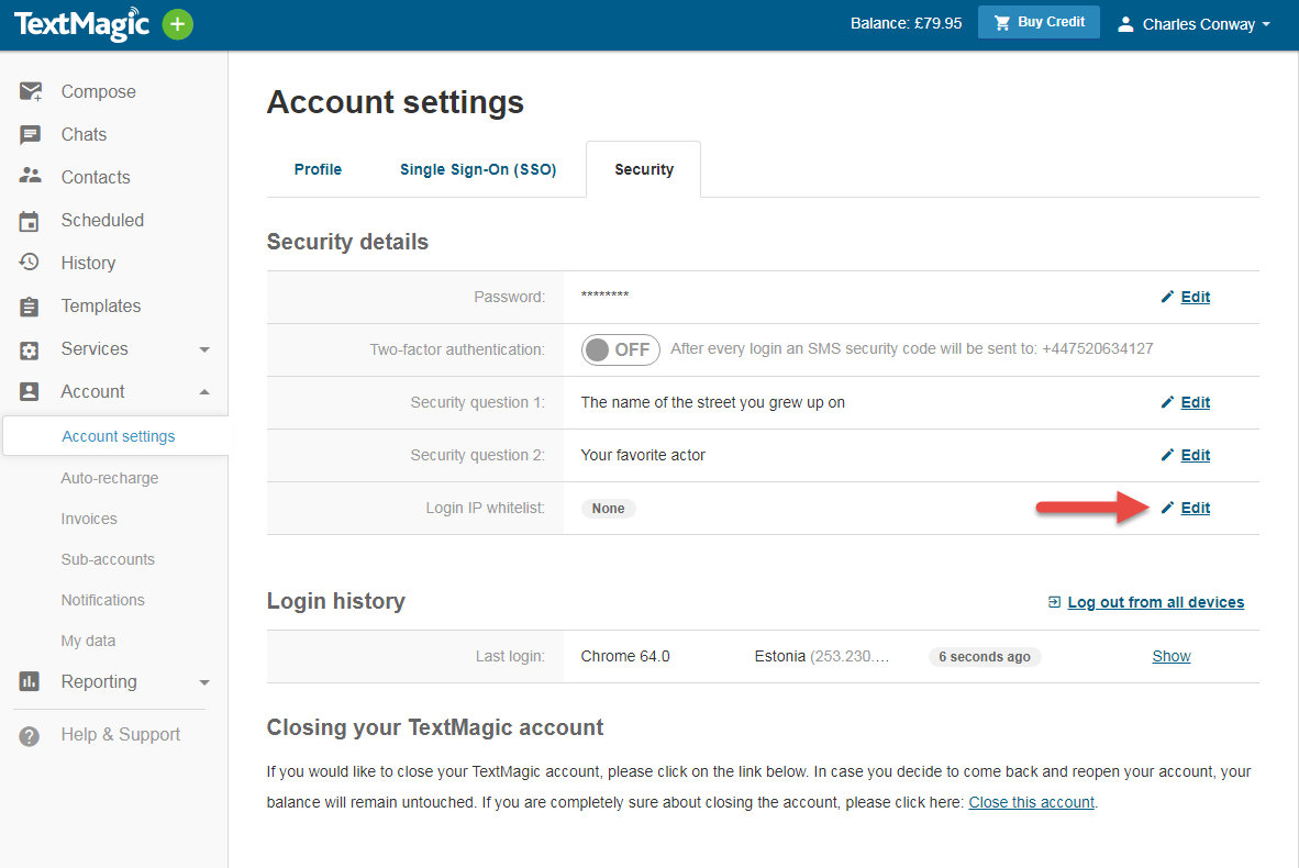 Set up two-factor authentication and security | TextMagic