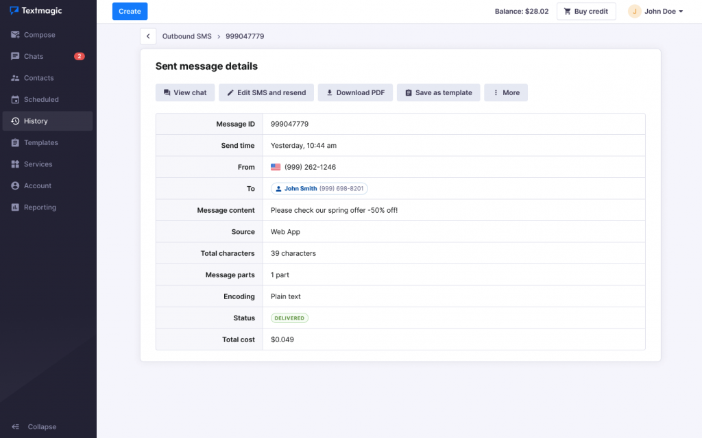 Review sent and received text message history | Textmagic