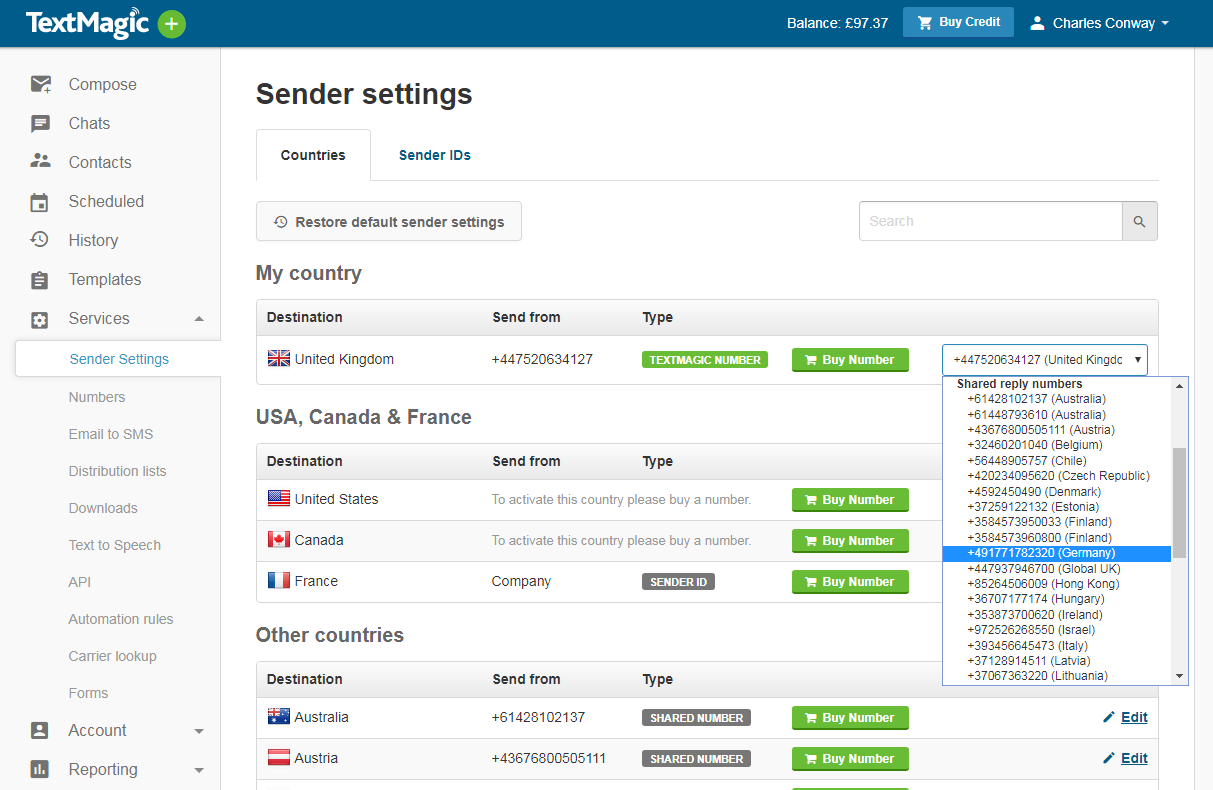 Understanding the Sender Settings | Textmagic
