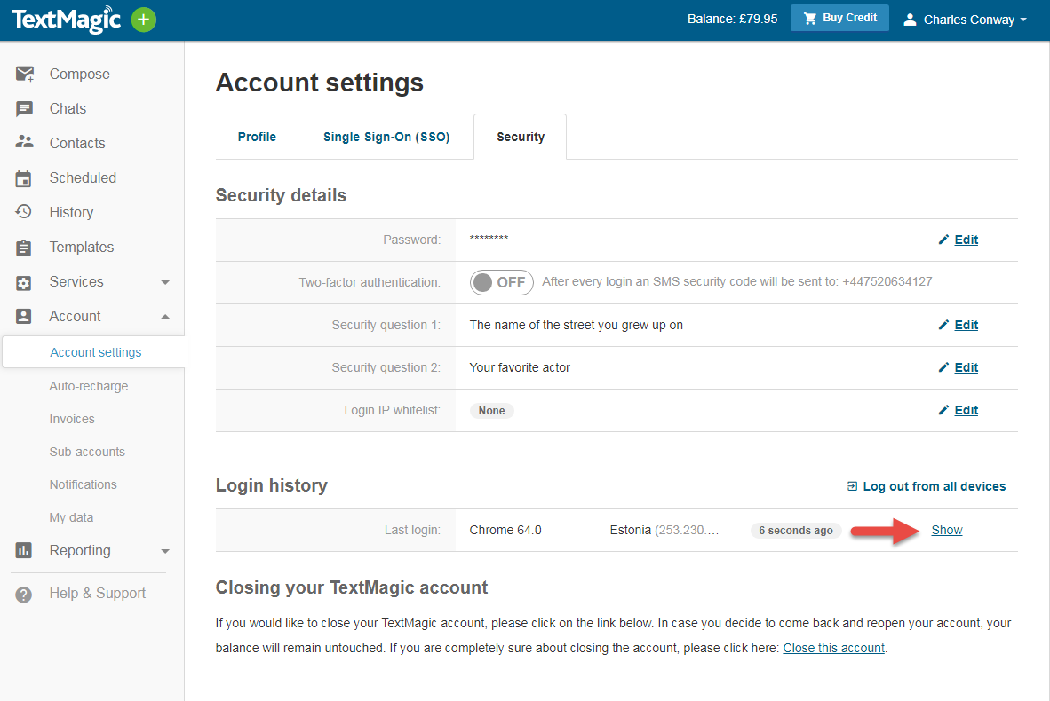 Set up two-factor authentication and security | TextMagic