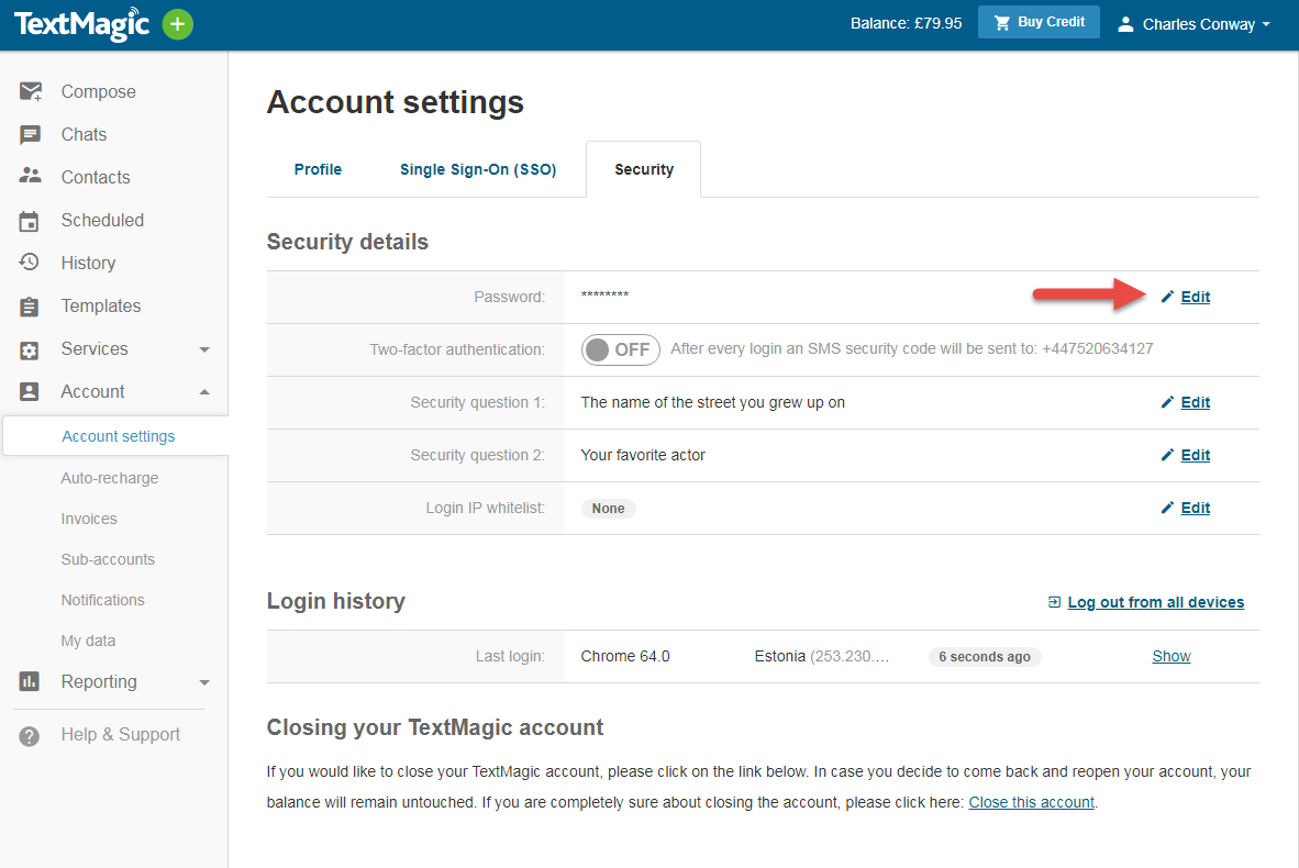 Set up two-factor authentication and security | Textmagic