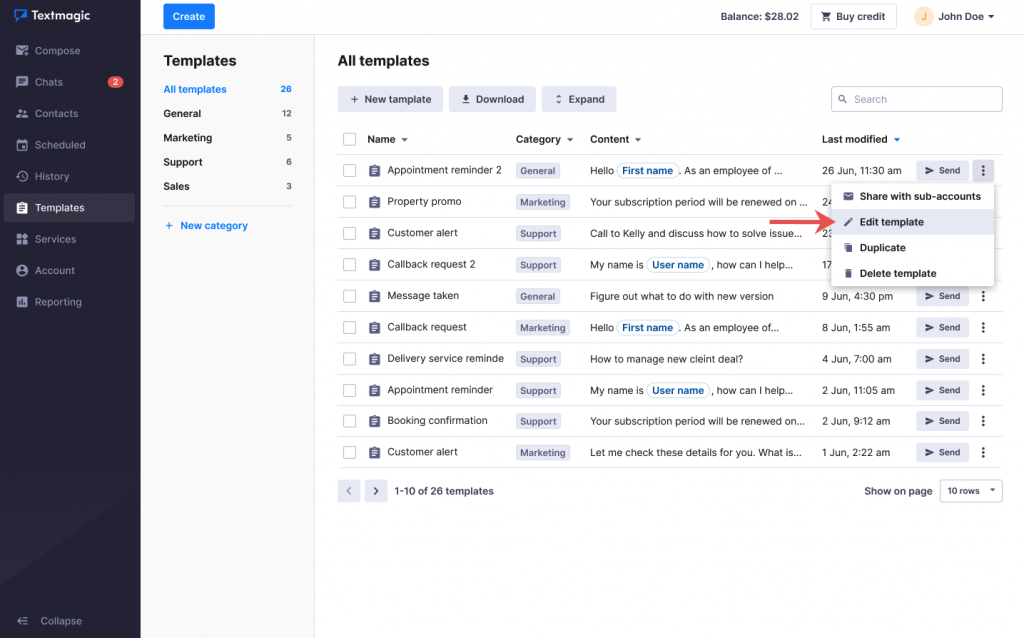 Save time with text message Templates | Textmagic