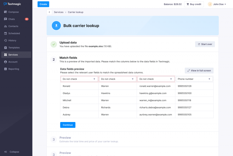 Validate numbers with Carrier Lookup service | Textmagic