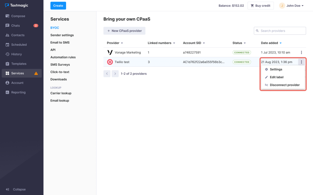 Use your CPaaS provider with the Textmagic app | Textmagic