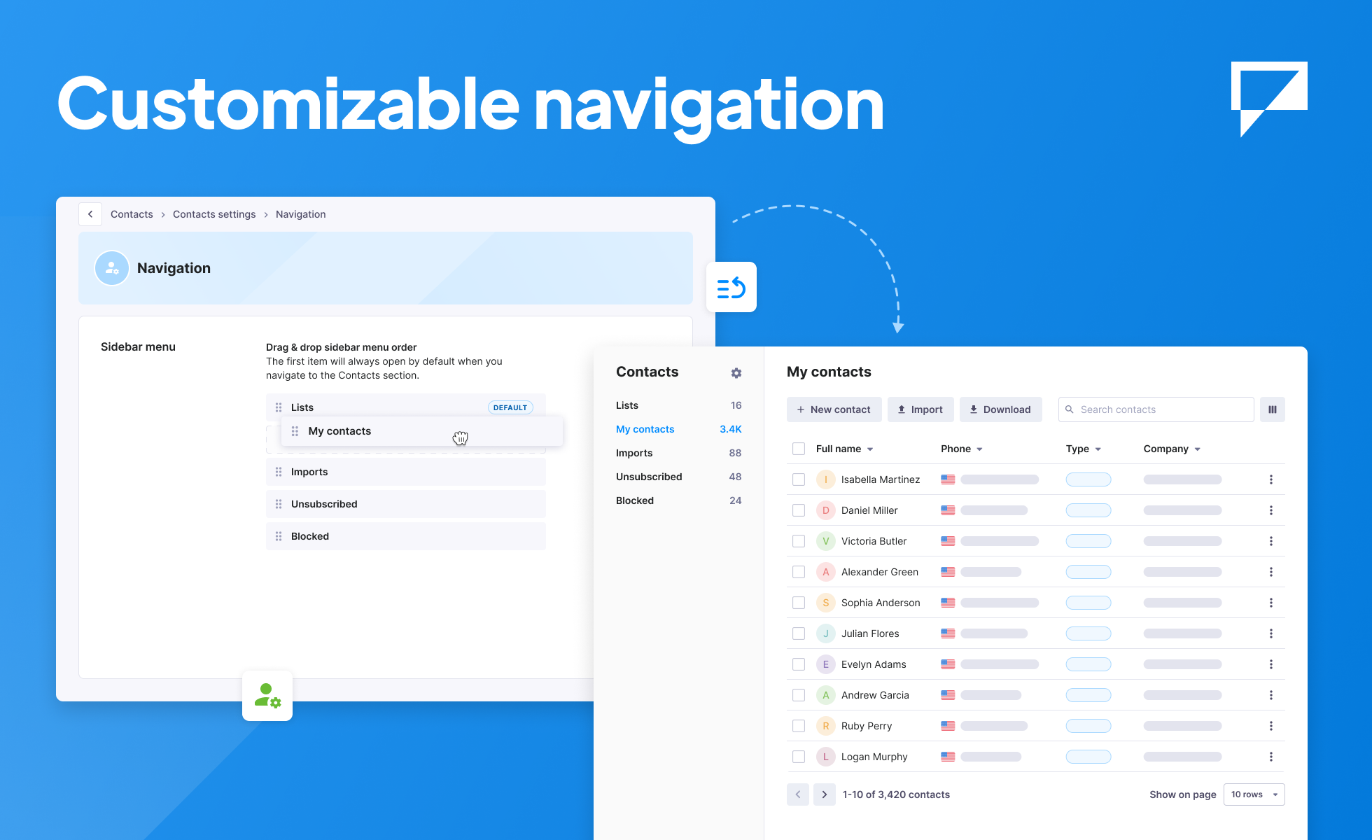 New feature: Customizable navigation in the contacts section | Textmagic
