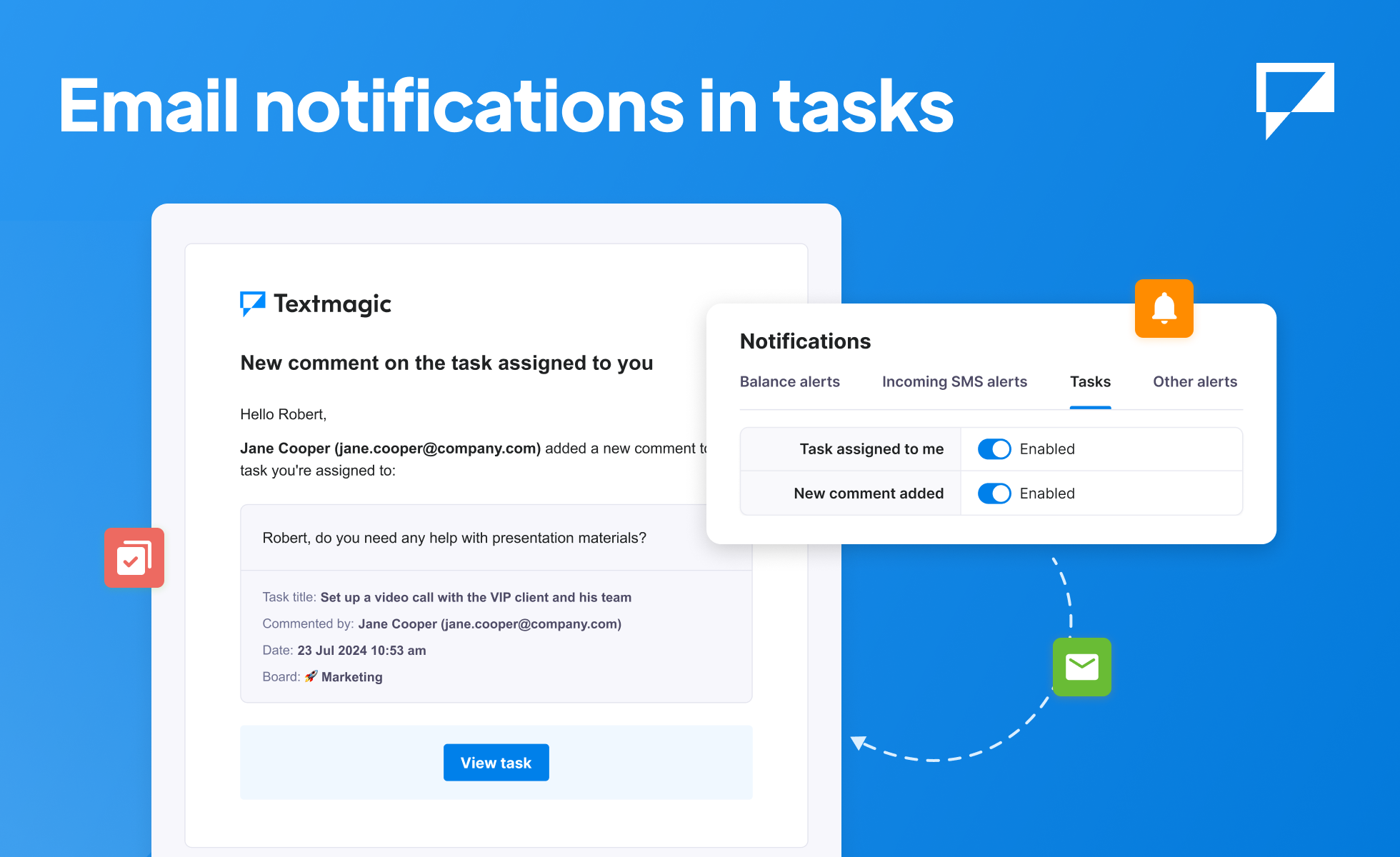 Stay up-to-date with email notifications in tasks | Textmagic