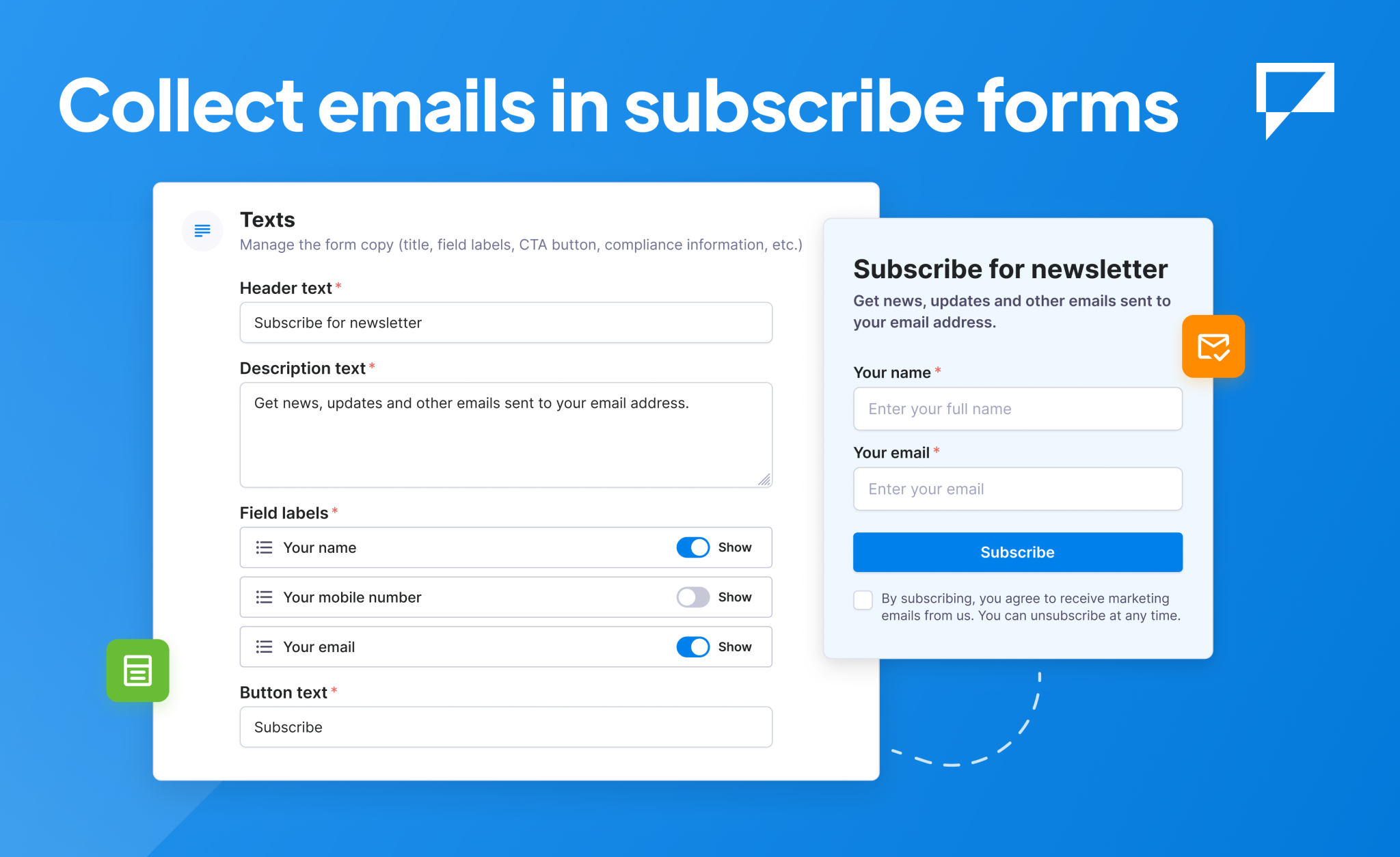 Collect emails in subscribe forms | Textmagic