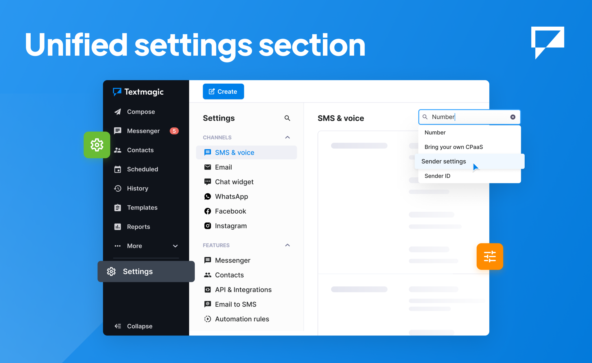 All settings in one place | Textmagic
