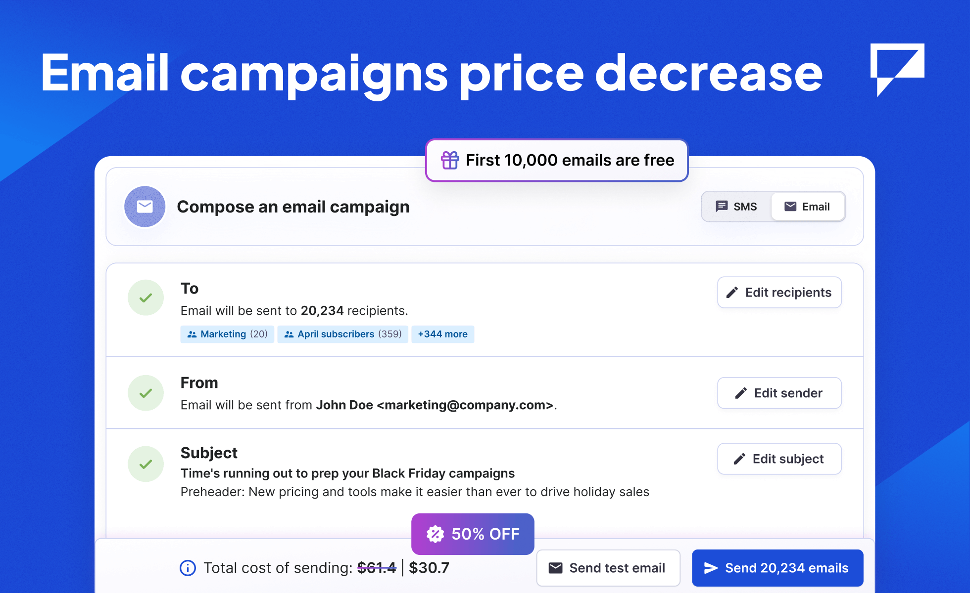 New email campaign pricing: send more for less | Textmagic